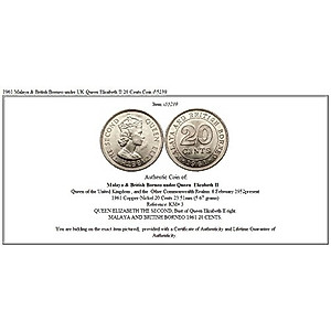 Authentic Ancient Greek Roman Coins & More 1961 Malaya & British Borneo Under UK Queen Elizabeth II 20 Cents Coin i55239