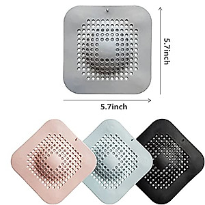Shower Hair Drain Catcher, 4 PCS Raised Square Shower Drain Covers with Suction Cup, Silicone Drain Hair Catcher Hair Stopper Drain Cover for Bathroom Bathtub Kitchen (Multicolor)