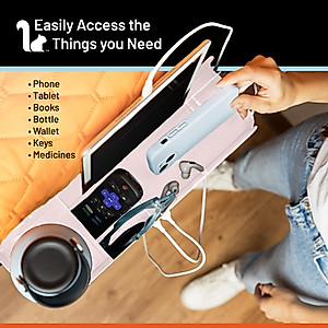 Squirrel-Bedside Perch for College Dorm Room Lofted Bed, Floating Organizer with USB-C & A Charging Ports, Small Spaces, Bed Side Caddy & Nightstand, Device & Bottle Holder, Dorm Essential, Pink