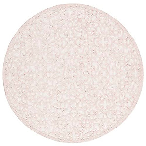 SAFAVIEH Trace Collection Area Rug - 6' Round, Ivory & Pink, Handmade Scroll Wool, Ideal for High Traffic Areas in Living Room, Bedroom (TRC103U)