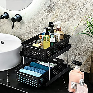 Aupmeka Kitchen Organizer 2 Tier Under Sink Storage and Organizer for Pantry, Cabinet, Cupboard, Fridge- Bathroom Sink Pull-Out Drawer Organizer