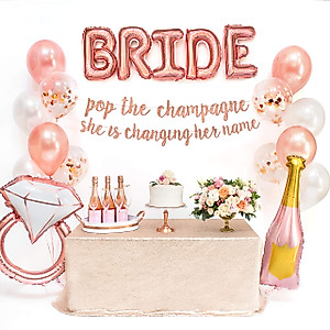 Effortless Events Bachelorette Party Decorations Kit, Bridal Shower Supplies, Bride To Be Decorations, Ring Foil, Rose Glitter Banner, Pop the Champagne She is Changing Her Name (Rose Gold)