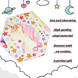 Glow in the Dark Stars Glowing Unicorn Wall Decals Glowing Unicorn Wall Mural Stickers with Unicorn Star Rainbow Flower Heart Clouds Bubbles Room Decor for Girls Bedroom Ceiling Baby Home Kid Birthday