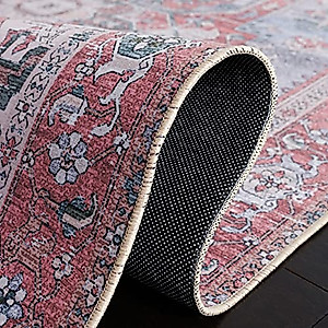 Safavieh Tucson Collection Machine Washable Slip Resistant 8' x 10' Grey Blue/Rust TSN102G Oriental Medallion Living Room Dining Bedroom Area Rug