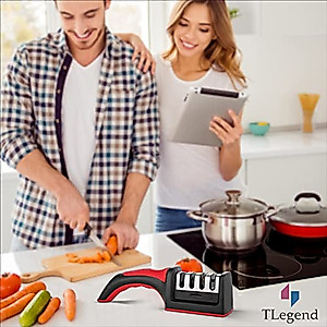 Knife Sharpeners for Kitchen Knives– Stainless Steel 4 in1 Kitchen Knife Sharpener – Ergonomic and Easy to Use Knife Sharpening Kit with 4 Stage Sharpening Slots