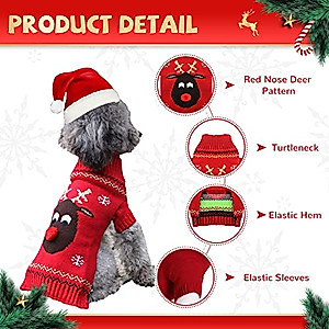 HRTTSY Christmas Dog Sweater Funny Ugly Xmas Cute Reindeer Puppy Turtleneck Sweaters Holiday Costume Fall Winter Warm Pullover Outfits Pet Clothes for Small Medium Large Dogs Cats(Red Reindeer,M)