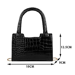 Retro Shoulder Handbag Alligator PU Solid Crossbody Bag for Lady Top-handle Tote, Black, 21 x 18 x 5cm