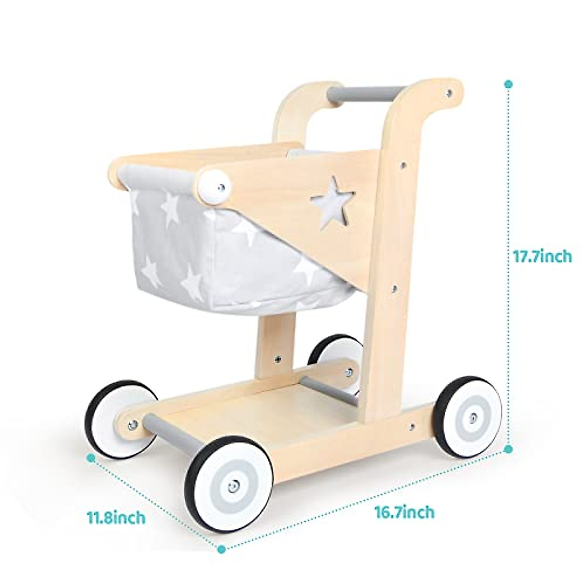 Asweets 2 in 1 Wooden Baby Walker Push and Pull Doll Stroller,Shopping Cart Learning Walker for Boys and Girls Sit Stand Learning Walker Toddler Toy