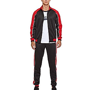 Tebreux Men's Tracksuits 2 Piece Outfit Jogging Suits Set Casual Long Sleeve Sports Sweatsuits Black 2XL