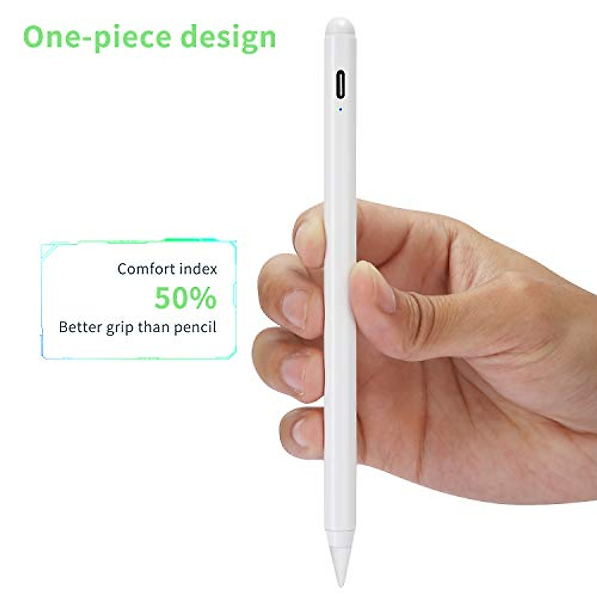 2022 iPad 8th/9th/10th Generation 10.2" Stylus Pencil with Tilt and Palm Rejection,Type-C Recharge and 1.5mm Fine Point Pen Compatible with Apple iPad,White