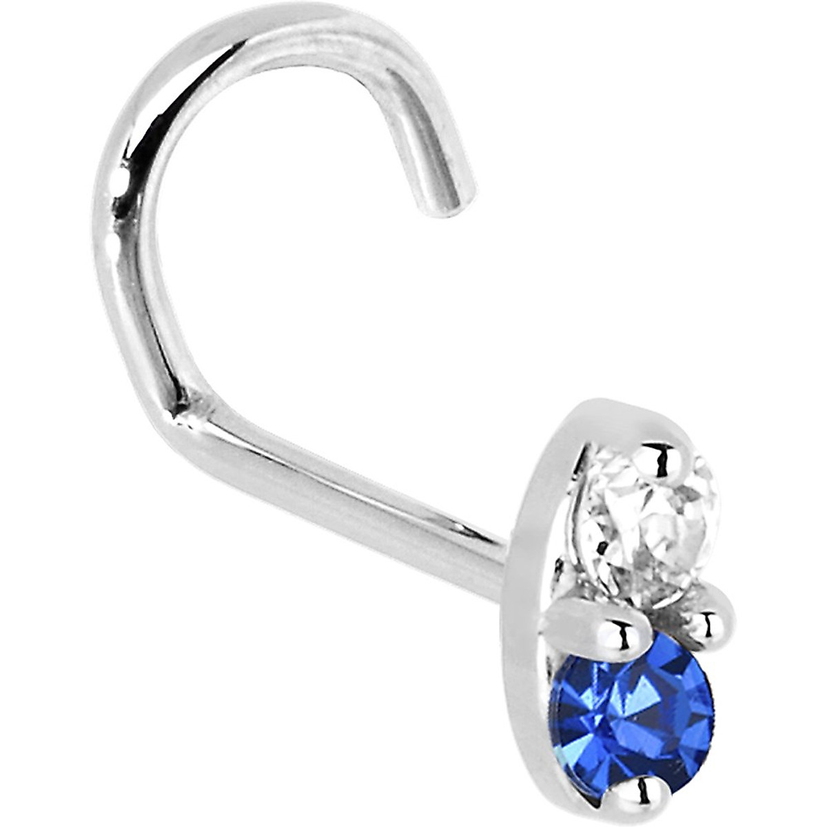 Body Candy Solid 14k White Gold 1.5mm Genuine Blue Sapphire Diamond Marquise Left Nose Stud Screw 20 Gauge 1/4"