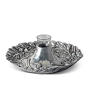 Arthur Court Aluminum Metal Olive Pattern Tidbit Cheese Hors d'oeuvres Tray with Glass for Toothpick - Outdoor Entertaining Platter Plate Aram 10.5 inch Diameter x 2 inch Tall