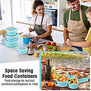 Karenhi 8 Pack Collapsible Silicone Food Storage Containers with Airtight Lids Stackable Collapsible Bowls with Lids Microwave and Dishwasher Safe(Blue)