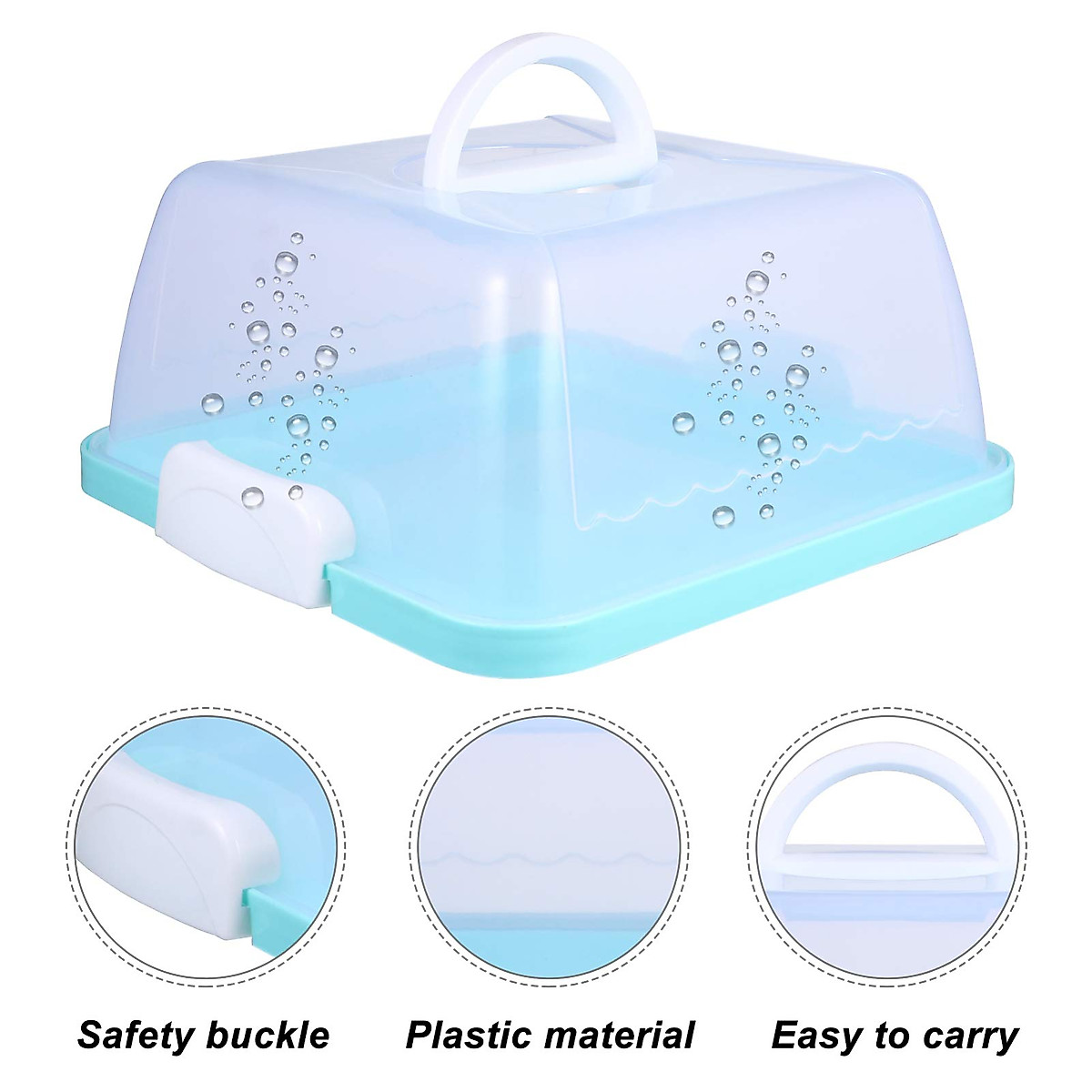 BESTOYARD Locking Cake Carrier Square Storage Container Stand for Cupcakes and Cakes with Collapsible Handles Blue,4RN9XLJITJ75218ZM915RAZF,25.5x20cm