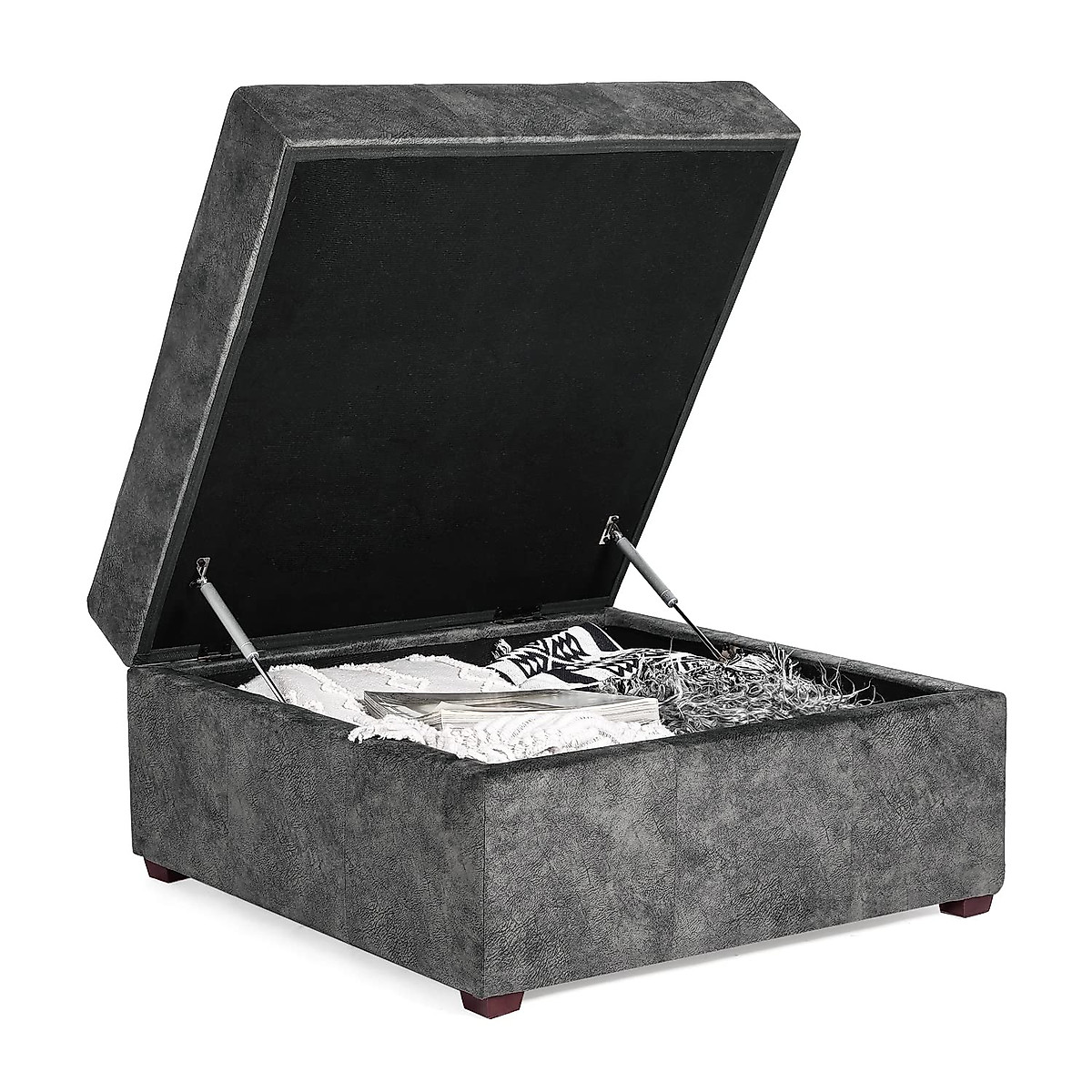 Homebeez Fabric Button Tufted Storage Ottoman Bench, Square Coffee Table Footstool Footrest with Wood Legs for Living Room (Gray)