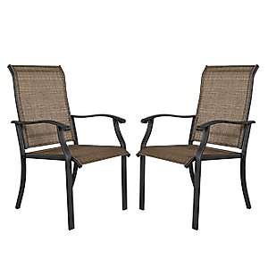 NUU GARDEN Patio Dining Chairs Set of 2, Outdoor Chairs with Armrest, Indoor/Outdoor Chairs Backyard Deck Garden Chairs, Restaurant Kitchen Dining Textilene Chairs,Brown