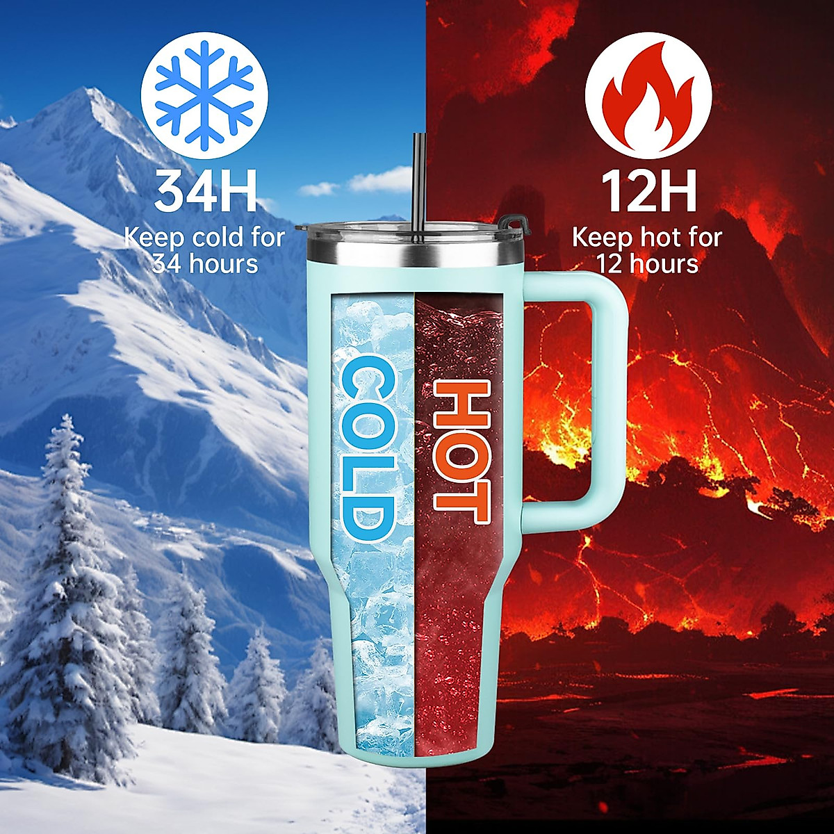 StarSpeed 40 oz Tumbler with Handle and Straw Lid | Stainless Steel Water Bottle Travel Mug Reusable Insulated Cup With Lid And Straw, Keep Cold Heat and Ice for Hours(40oz,Dew)