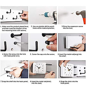 Entryway Coat Hooks with Shelf and Clock, Wall-Mounted Hanging Rack, Hallway/Living Room/Bedroom Organize and Decor Display Hook Rack. Bamboo Wood Body with 8 Metal Hooks, White Colour