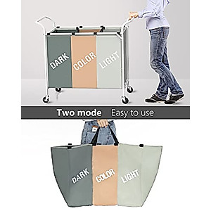 Laundry Sorter, Nerveol 44 Gallons Laundry Basket Laundry Hamper 3 Section with Heavy Duty Rolling Lockable Wheels and Removable Bags, 3 Bag Laundry Organizer Cart for Clothes Storage