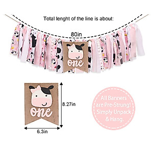 Cow High Chair Banner - Farm 1st Birthday Party For Baby Girl, Pink Barnyard Theme Banner ,First Cake Smash, Baby Shower Decorations For Girl