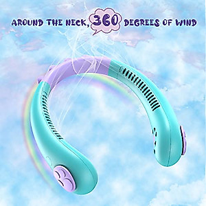 Trakxy Portable Neck Fan for Kids, Rechargeable Battery Powered Personal Mini Fan, Cartoon Headphones and Handsfree Wearable Design Kids Neck Fan for Children Sports, Studying, Playing-Blue