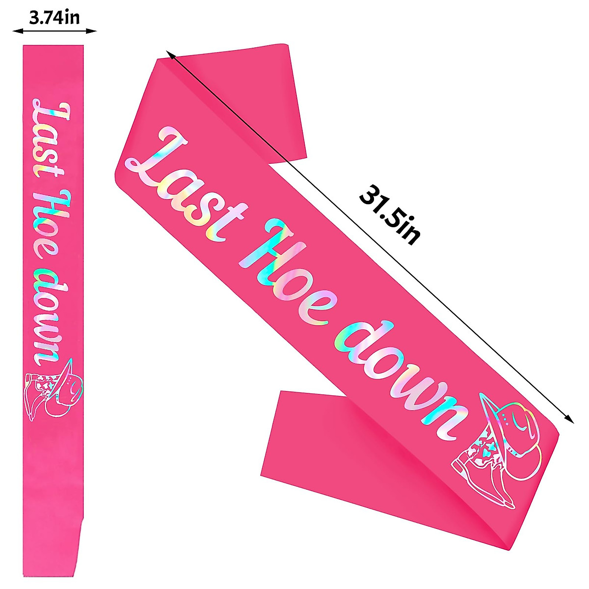 Last Hoe Down Sash with Iridescent Foil, Hot Pink Bachelorette Party Sash, Funny Bride to be Sash for Let’s Go Girls Western Cowgirl Bridal Shower Decorations, Nashville Bride Sash