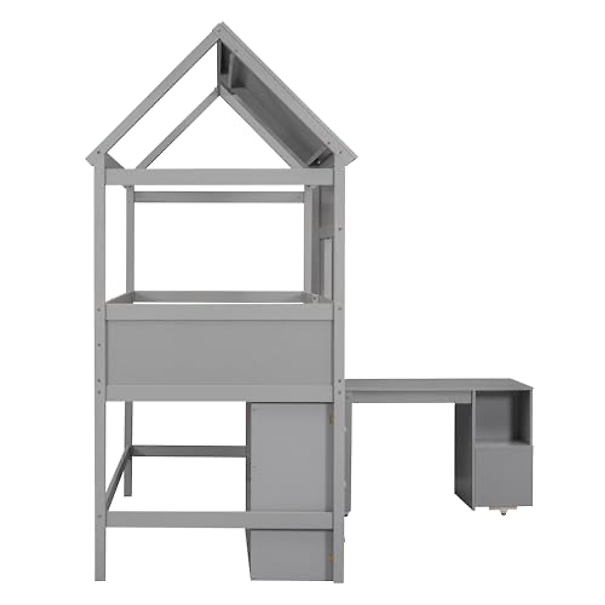 Twin Size House Loft Bed with Storage Desk and 3 Drawer Chest, Wood Loft Bed with Safety Guard Rails, Multi-Functional Loft Bed for Kids Boys Girls Teens Bedroom, Maximize Space Savings (Gray 014)