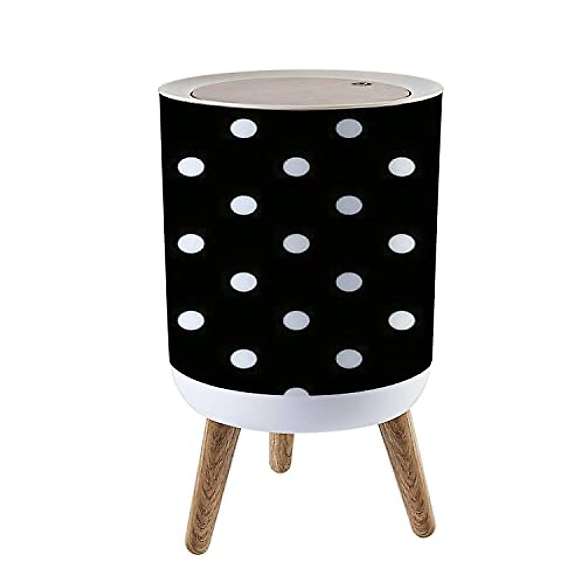 Small Trash Can with Lid with Tile White Polka dots on a Black Round Recycle Bin Press Top Dog Proof Wastebasket for Kitchen Bathroom Bedroom Office 7L/1.8 Gallon