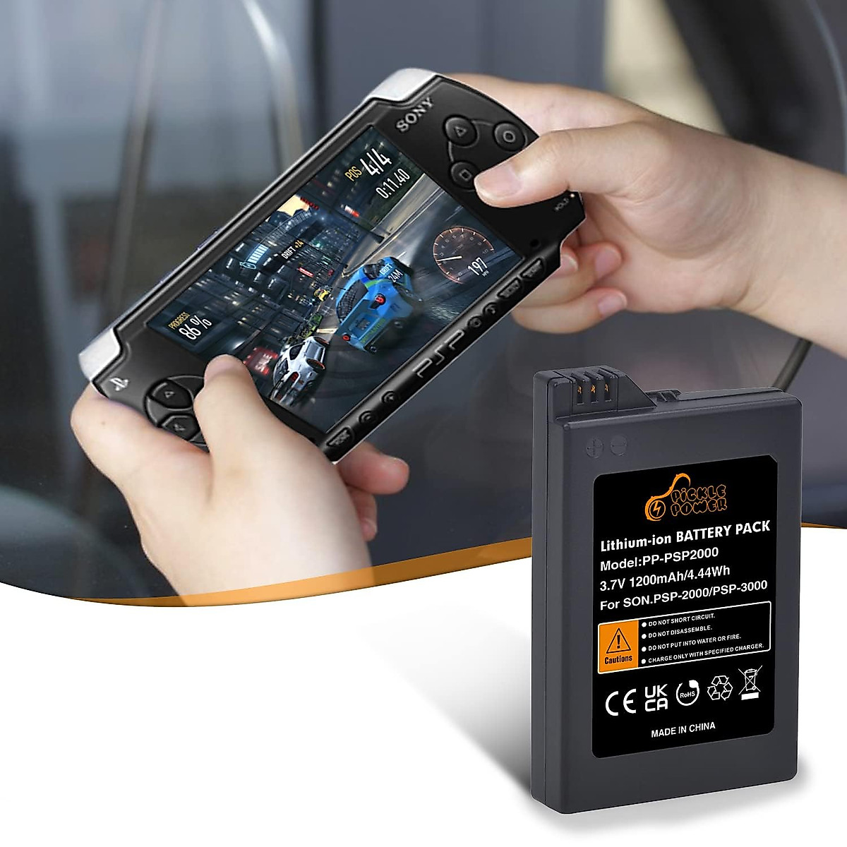 Pickle Power PSP 3001 Battery and LED Display Charger for Sony PSP 2000/3000 PSP-S110 Console, PSP-3001 PSP-3002 PSP-3000 PSP-3004 PSP-2001 PSP-2002 PSP-2003,PSP Lite, PSP Slim