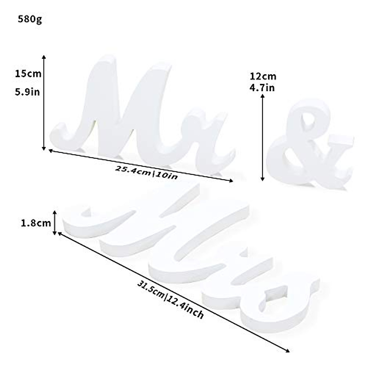 Mr & Mrs Sign for Wedding Table, Large Mr and Miss Wooden Letters, Party Decoration Head Table Wedding Wood Letter, Just Married Sign Anniversary Party Valentine's Day Decor (white)