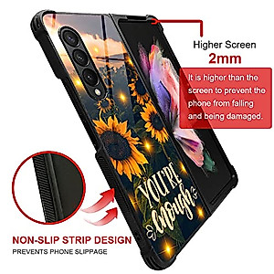 TnXee Compatible with Samsung Galaxy Z Fold 3 5G Case,Sunflower in Starlight for Men Women, Shockproof Anti-Scratch Case for Samsung Galaxy z fold 3 5G