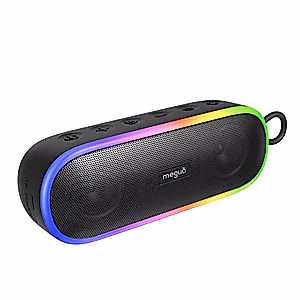 MEGUO Bluetooth Speakers, Wireless Portable Speaker 20W Stereo & Bass+ Sound,IPX7 Waterproof Bluetooth Speaker,24H Playtime for Home Party,Pool,Beach, Hiking, Camping (Black-1)