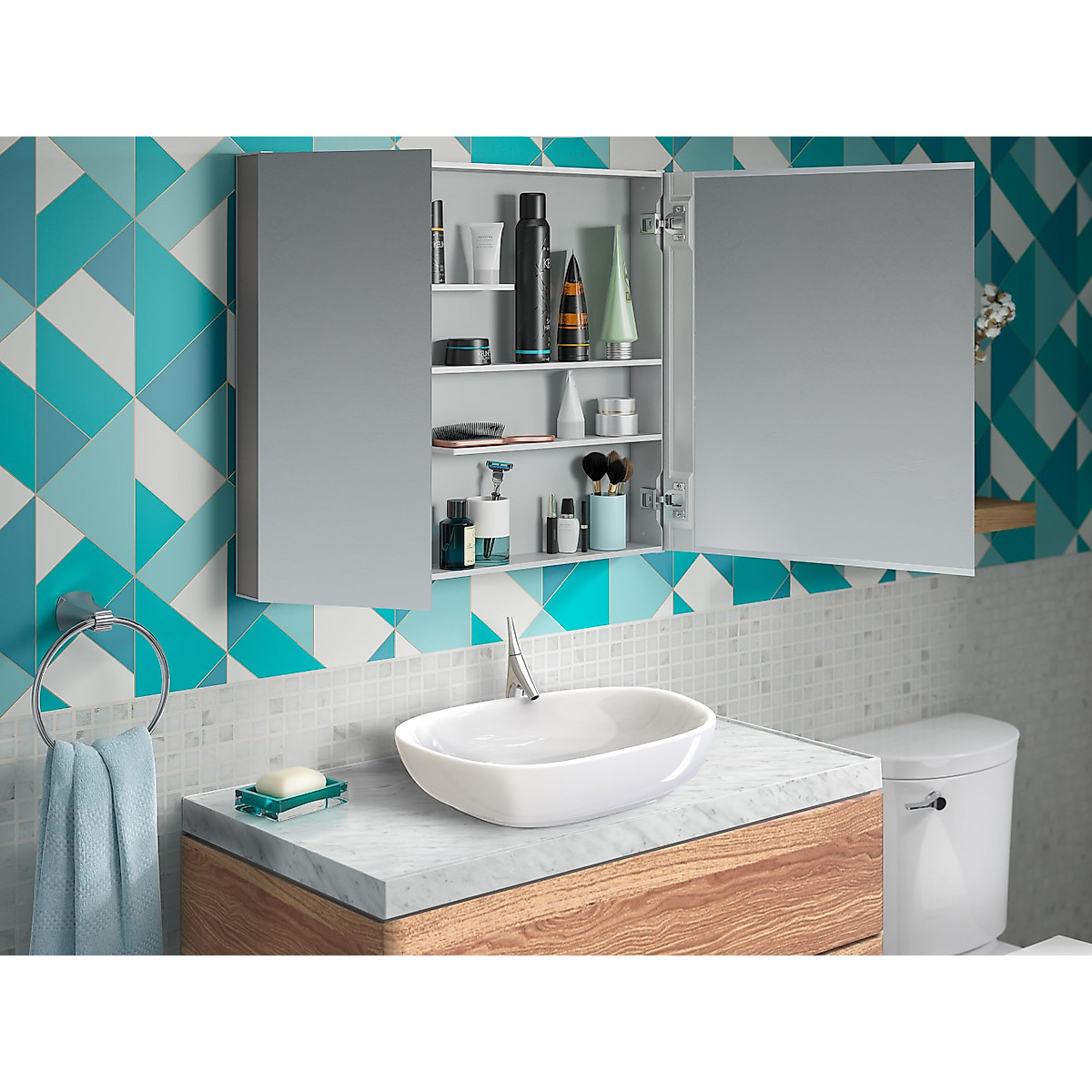 KOHLER Medicine Cabinet, Bathroom Medicine Cabinet, Slow-Close Mirrored Door and Interior, Surface or Recessed Installation