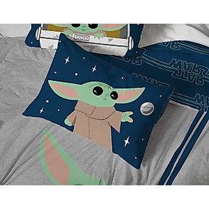 Jay Franco Star Wars The Mandalorian Hello Grogu 7 Piece Full Size Bed Set - Includes Comforter & Sheet Set - Super Soft Kids Bedding Fade Resistant Microfiber (Official Star Wars Product)