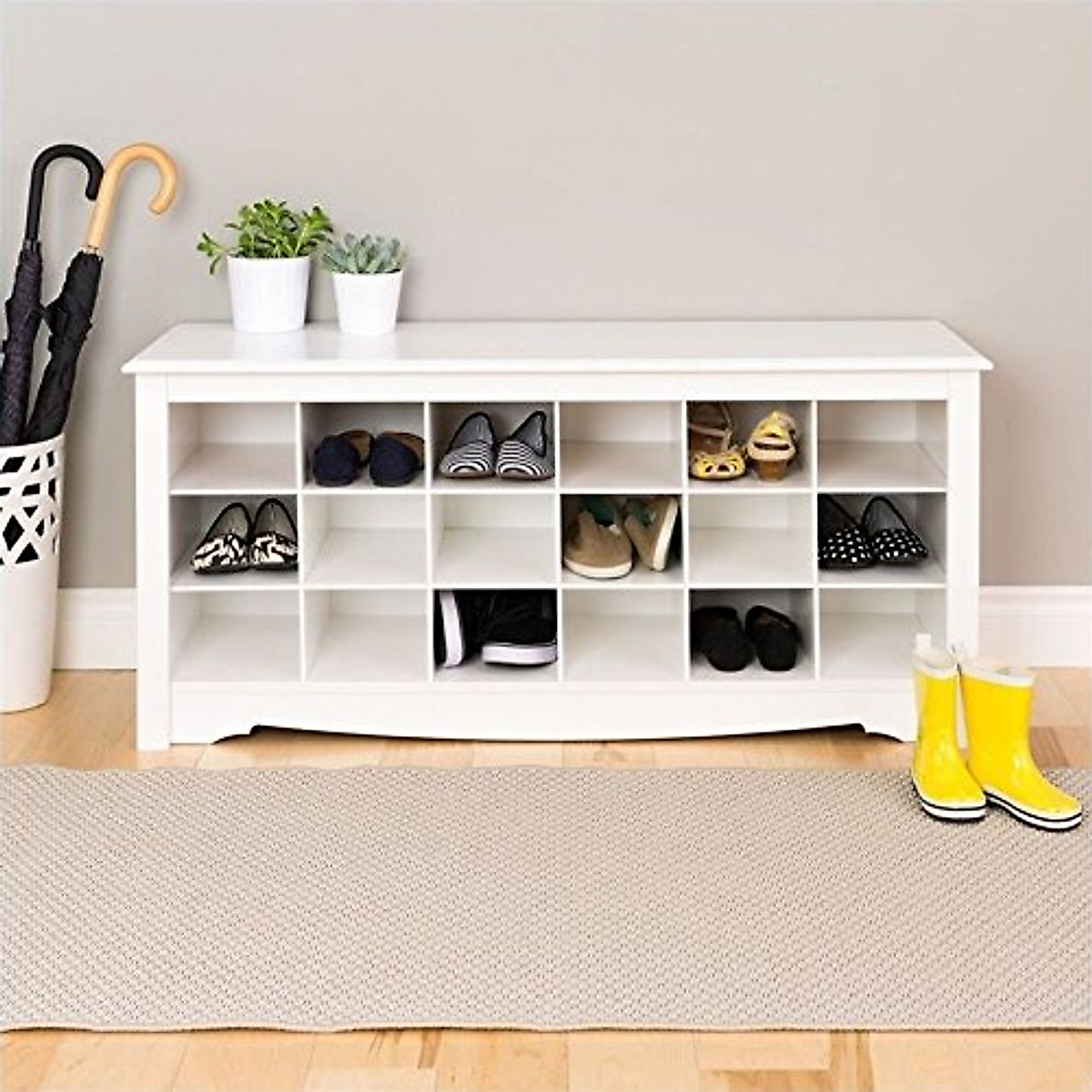 Atlin Designs 18 Cubby Shoe Storage Bench in White