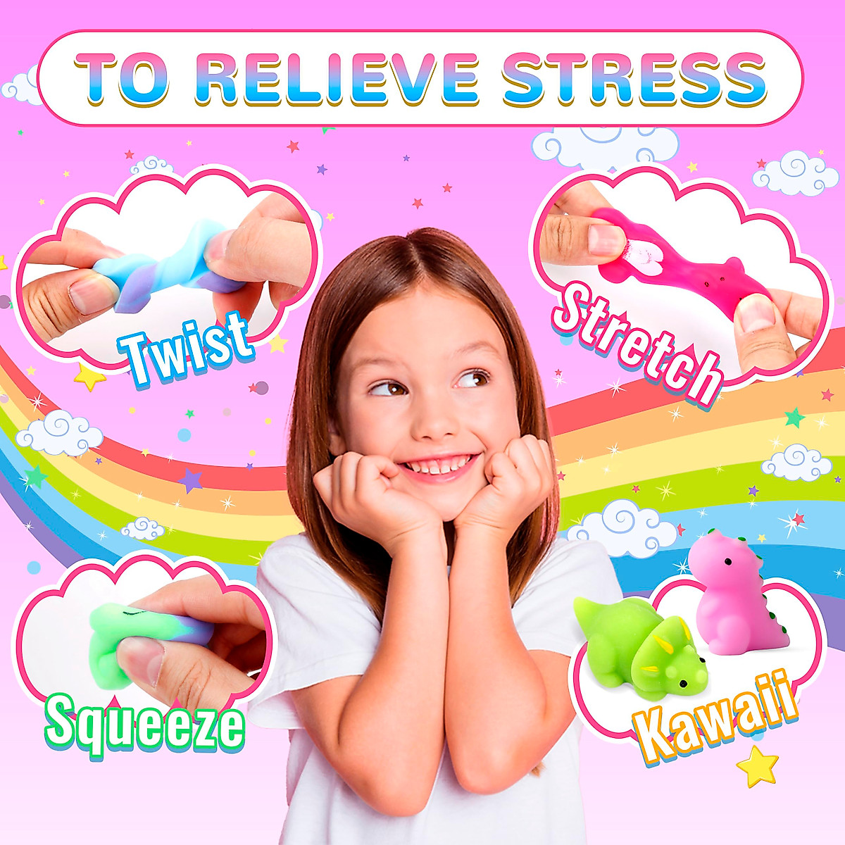 150 Pack Mochi Squishy Toys Kawaii Squishies Stress Relief Toys Pack for Kids Boys Girs Party Favors Bulk Easter Egg Fillers Easter Hunt Basket Pinata Stuffers