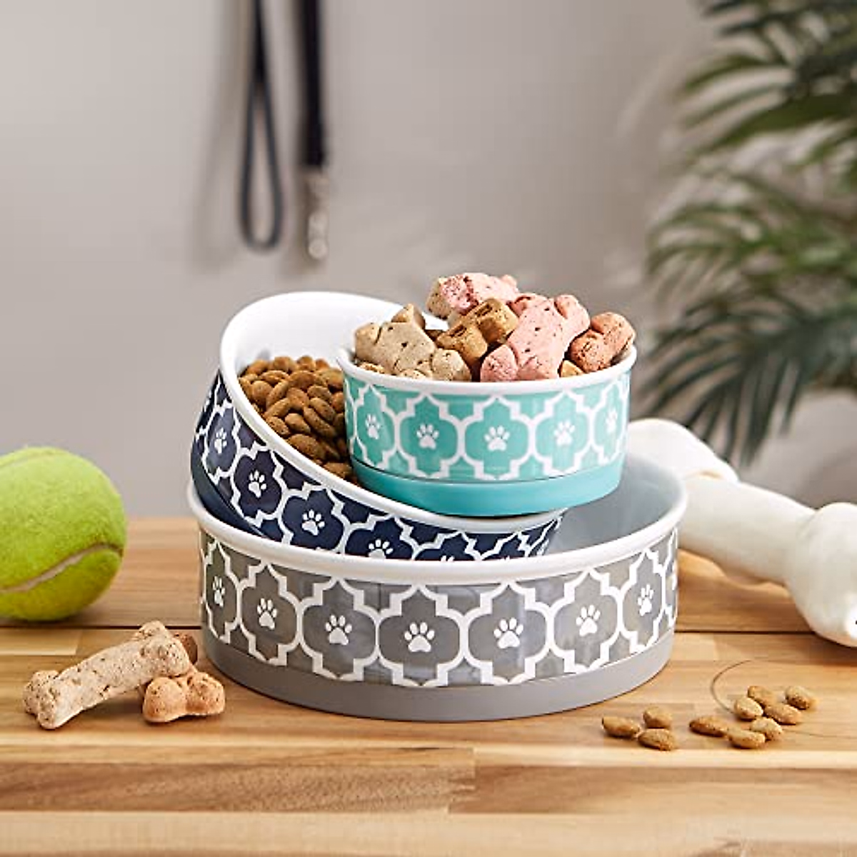 Bone Dry Lattice Collection Pet Bowl & Canister, Single Dish, Medium 6x2", Aqua