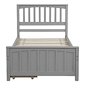 Harper & Bright Designs Twin Bed Frame with Drawers, Kids Platform Twin Bed with Storage, Solid Wood, No Box Spring Needed (Light Grey (Drawers))