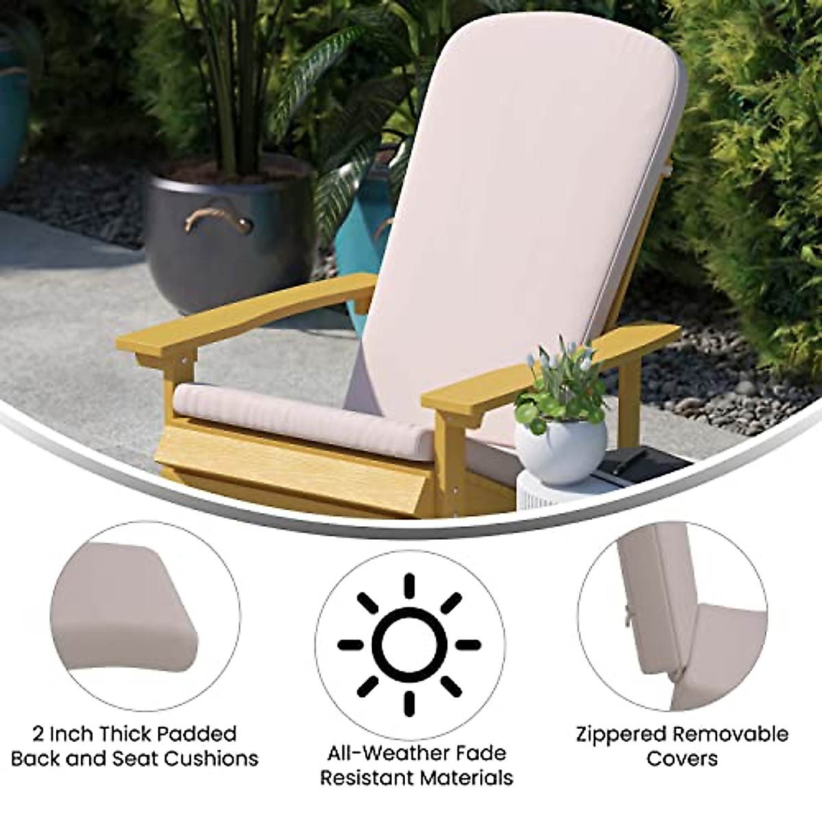 Flash Furniture Charlestown Set of 2 All Weather Indoor/Outdoor High Back Adirondack Chair, Patio Furniture Replacement Cushions, Cream