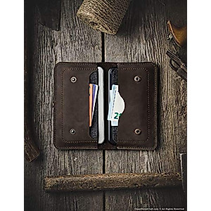 Leather Wallet for iPhone 14 Pro / 14 Plus, 14/13 / 12 Pro Max, 13/12 Mini, Sleeve for Two Phones, Wood Brown, Handmade Phone Cover SE, 12, 11 Pro Max/Xr/Xs/8,7,6s,X Wool Felt, Crazy Horse Craft