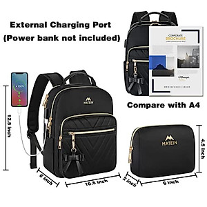 MATEIN Mini Backpack for Women, Waterproof Stylish Daypack Purse Shoulder Bag with USB Charging Port, Lightweight Small Casual Daily Travel Backpack for Ladies Teen Girls, 2pcs Sets, Black