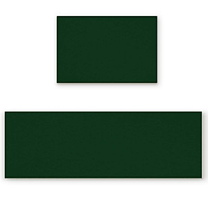 Kitchen Rugs, Solid Color Dark Green Non Slip Runner Rug Mat for Floor, Kitchen, Bedside, Sink, Office, Laundry, Set of 2