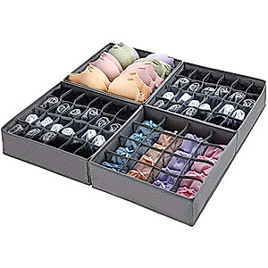 Kaxich Bra Underwear Drawer Organisers, Collapsible Closet Dividers Wardrobe Storage Organiser Foldable Underwear Organizer for Socks, Neck Ties, Scarves, and Handkerchiefs, Set of 4