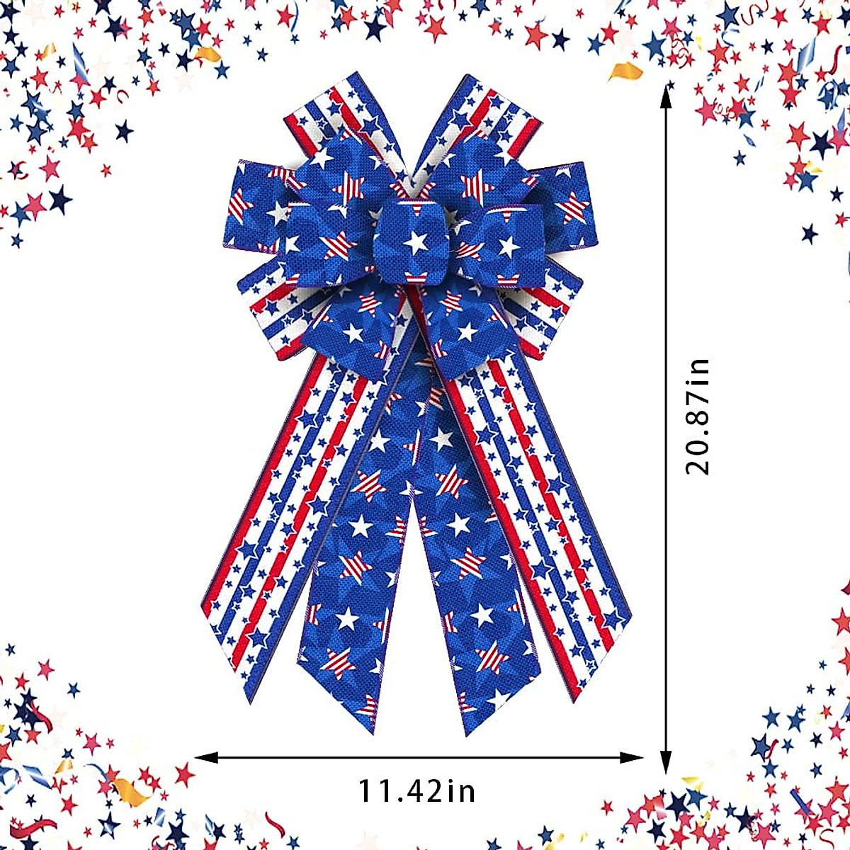 Hying Large Memorial Day Bows for Wreath, Patriotic Wreath Bows American Stars Bows Red Blue Stripe Burlap Bows 4th of July Tree Topper Bows for Front Door Christmas Memorial Day Decorations