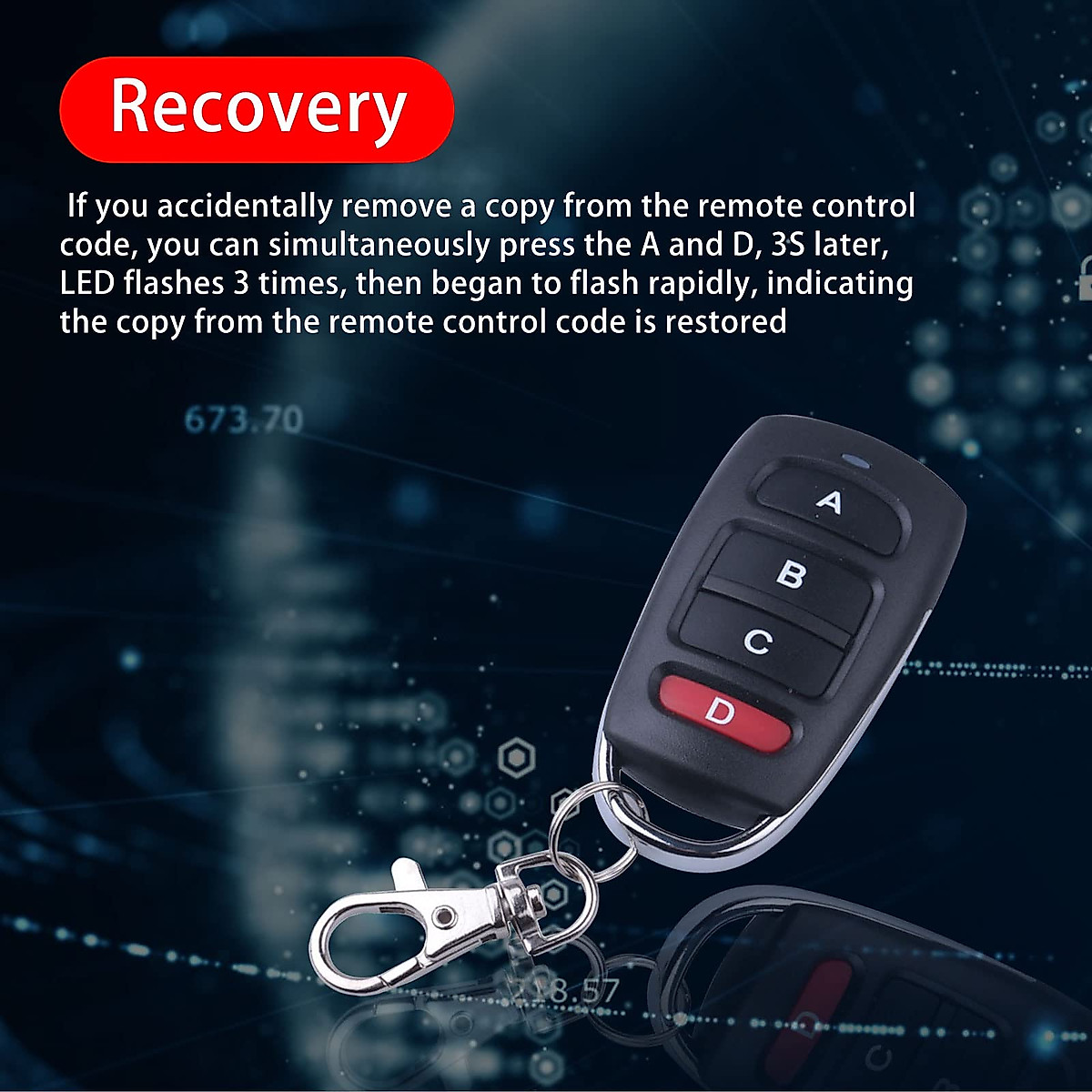 5 Pcs Cloning Remote Control Keychain, Universal 433 MHZ Replacement Garage Door Electric Gate, Duplicates Original Remote Controls for Vehicle Central Locking Systems, Electronic Garage Doors