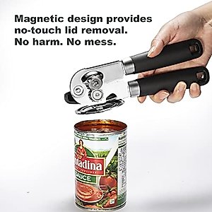 Can Opener Manual, UHIYEE Handheld Can Openers with Magnet, Hand Can Opener with Soft-Handle Grips, Sharp Blade for Smooth Edge, Oversize Effort-Saving Knob