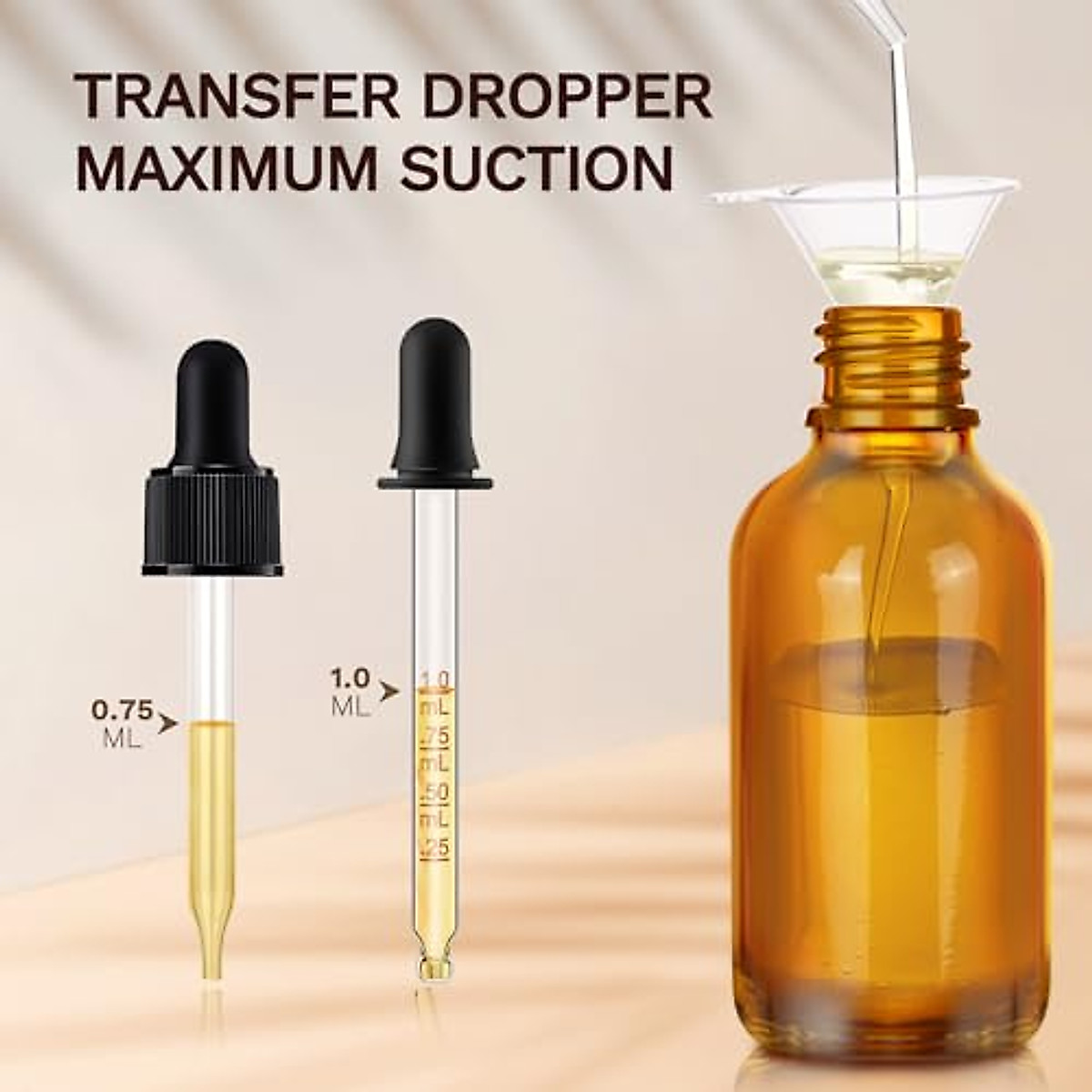 Bumobum 30ml Dropper Bottle with Measured Dropper and Labels, 2Pcs 1 oz Amber Glass Dropper Bottles for Essential Oils with Funnel, Tincture Bottle Droppers for Liquid