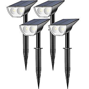 Consciot 12 LED Compact Dusk-to-Dawn Solar Powered Landscape Spotlights Outdoor, IP67 Waterproof 6500K Cool White, 2-in-1 Decorative Lighting for Garden, Pathway, Patio, Yard, 4 Pack
