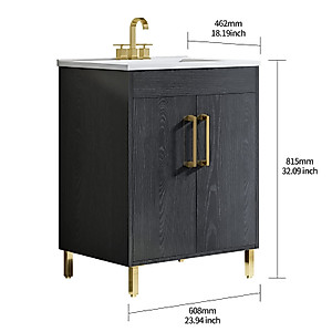 phiestina 24 Inch Black Bathroom Vanity with Ceramic Countertop Sink Combo, 2 Doors Black Bathroom Cabinet Set, BV01-MGD-BLACK