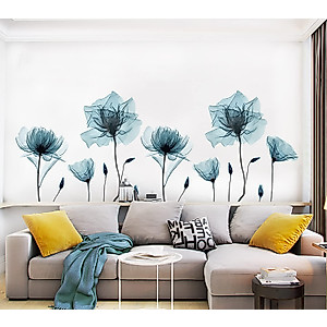 M ACHOOSE Blue Flower Wall Decals Peel and Stick Wall Stickers Removable Decal Stick Wall Art Murals Home Wall Decor for Bedroom Living Room Wall Decaoration